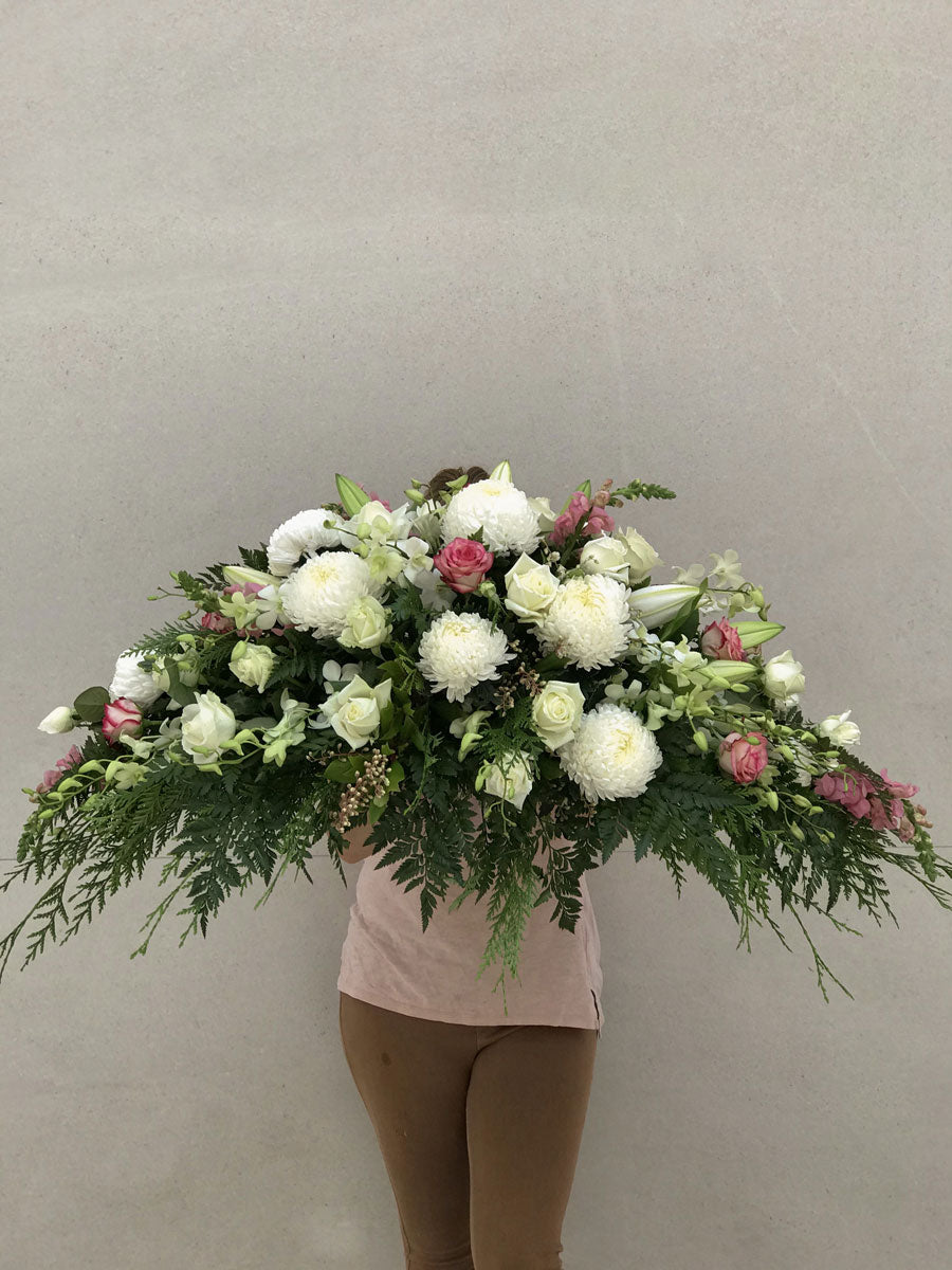 Casket Arrangement mixed white flowers – Matilda's Flowers